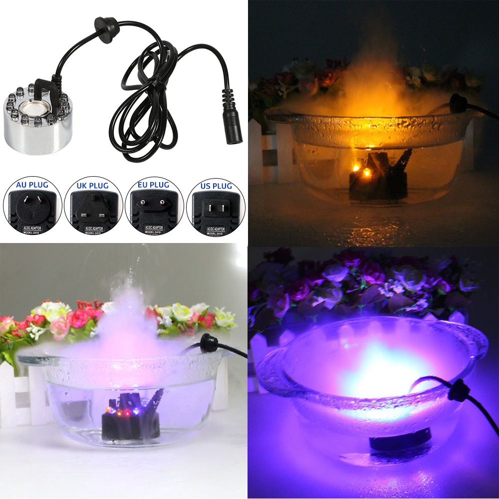 New 12 LED 20mm Mist Maker Misting Fogger Fog Water Fountain Pond ...