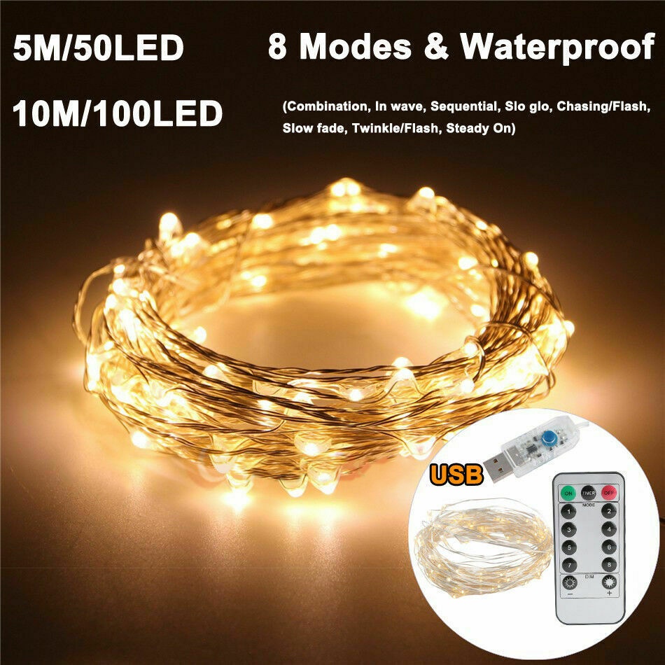 USB 10M 8 Modes 100 LED String Light/Fairy String Light Christmas Waterproof Copper Wire LED ...