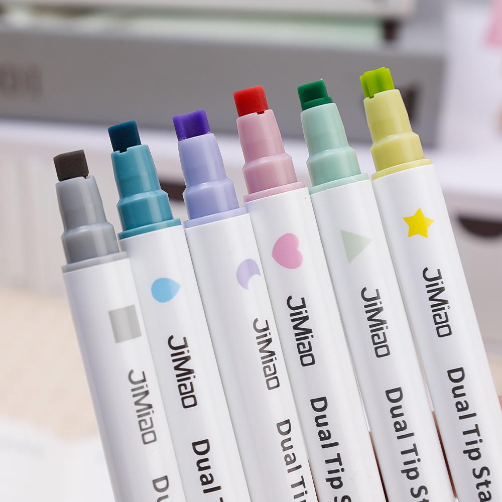 6 Colors Stamp Art Marker Double Headed Highlighter Pen Star/Heart/Moon ...