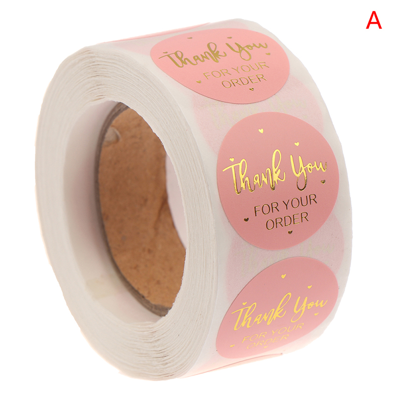 500Pcs/Roll Pink Thank You for Your Order Sticker Kraft Labels Sticker ...