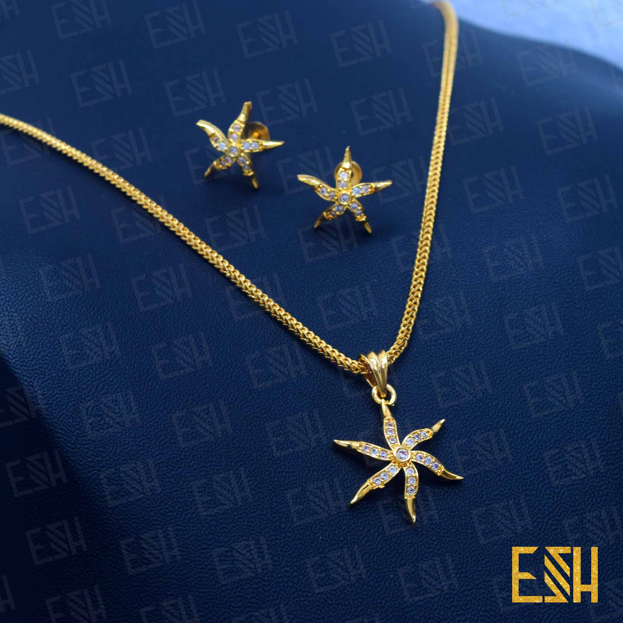 Gold Plated 2.5mm 18/24 inch Fox Chain with jasmin Pendent and Jasmin ...