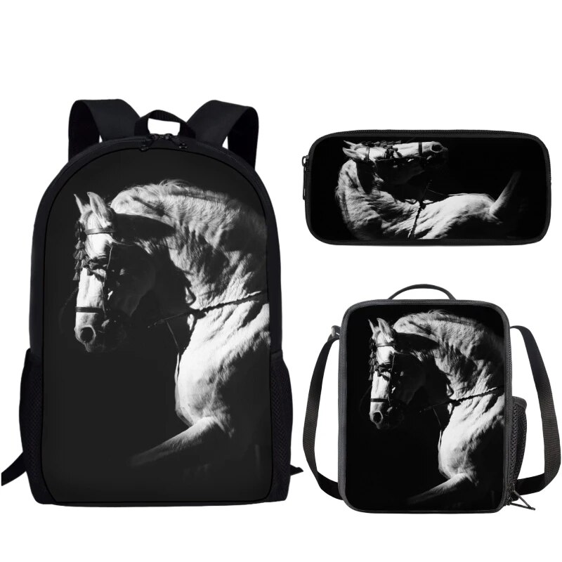 Wild Horse Animal School Bags 3Pcs/Set Kid Backpack for Student Boys ...