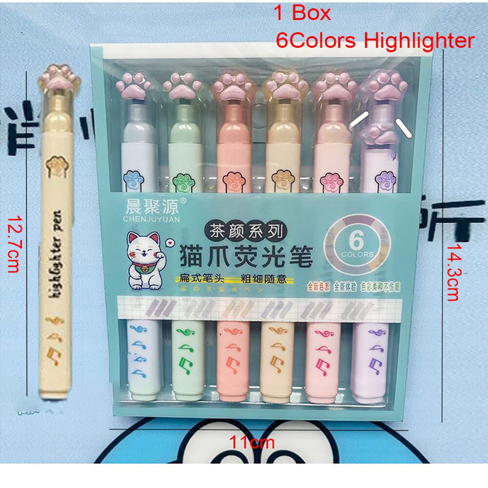 【Hot】 6Pcs/Set Cartoon Cat Paw Highlighter Fluorescent Marker Pen ...