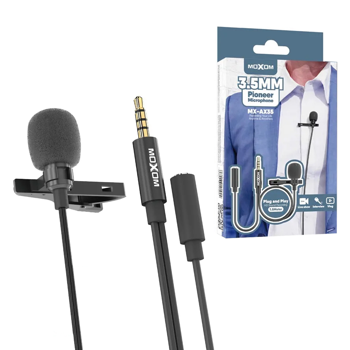 Moxom MX-AX35 Aux microphone Wired 3.5mm port with 3.5mm headphone ...