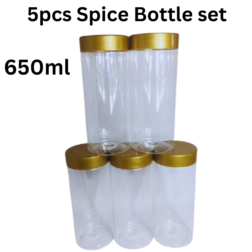 5 pcs Kitchen Spice Bottle Containers With Gold Color Lid Large Size ...