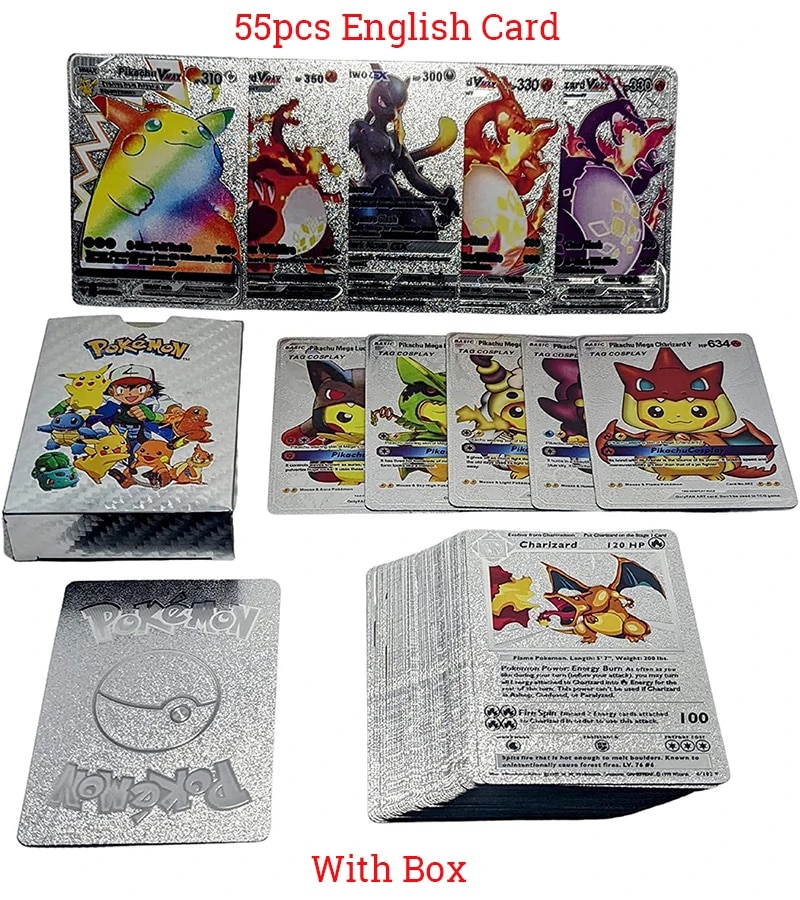 pokemon cards golden 11-110PCS Pokemon Gold Pikachu Cards Box Spanish ...