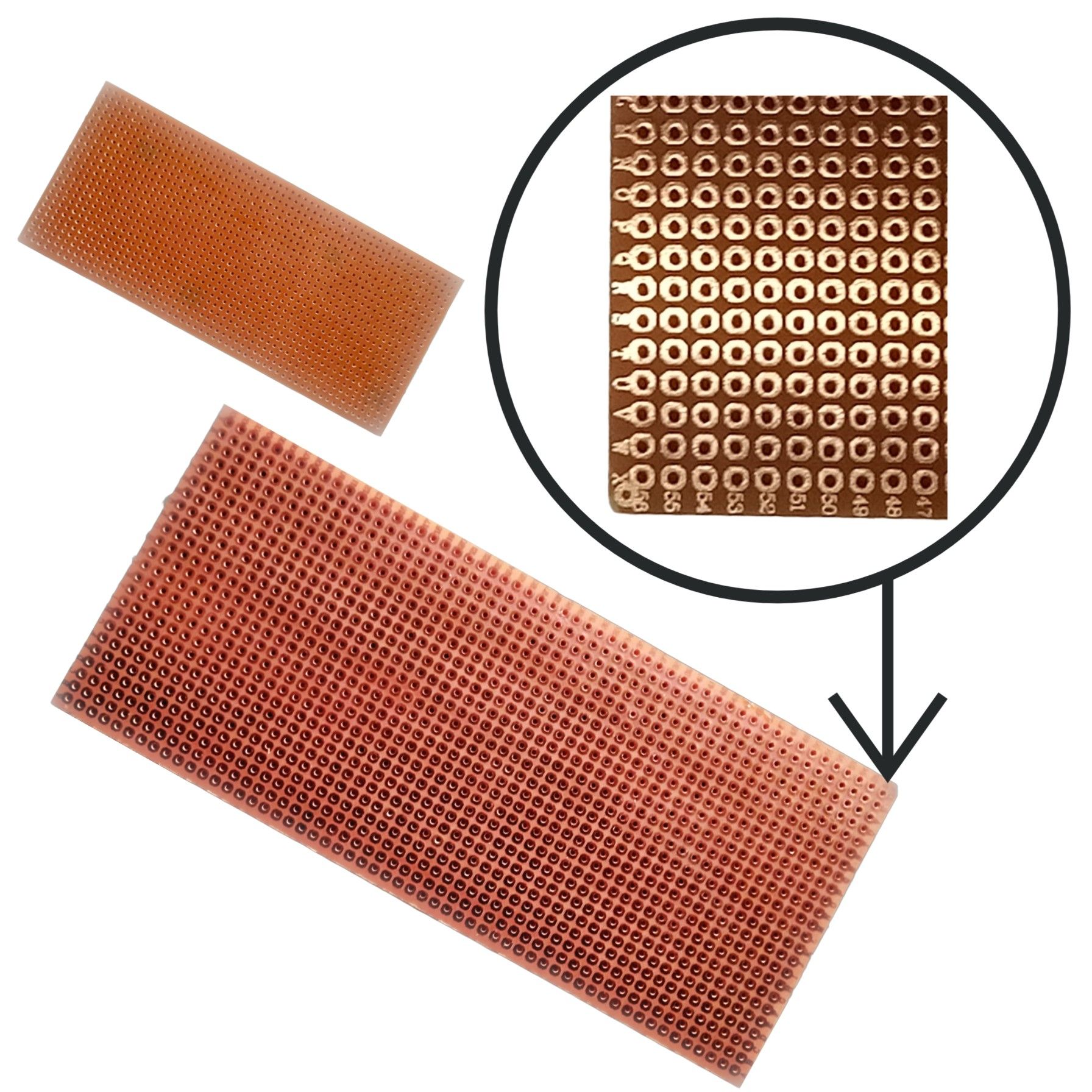 Dot Board Copper prototype PCB - 14.6cm x 6.5 cm - With printed letters ...