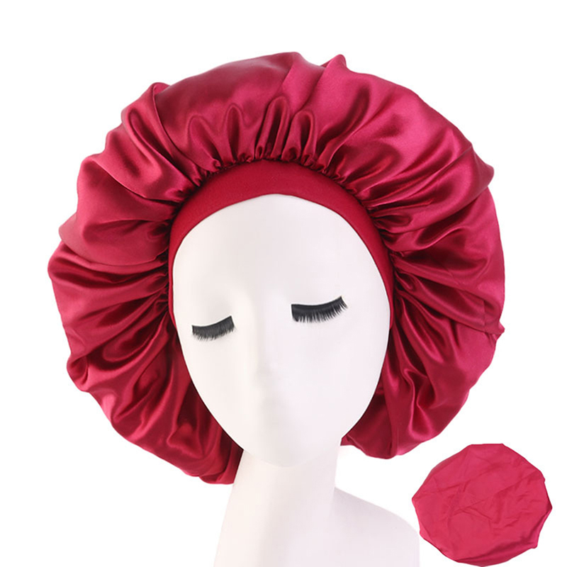 Large Night Sleeping Cap Hair Bonnet Hat Head Cover Satin Wide Band ...