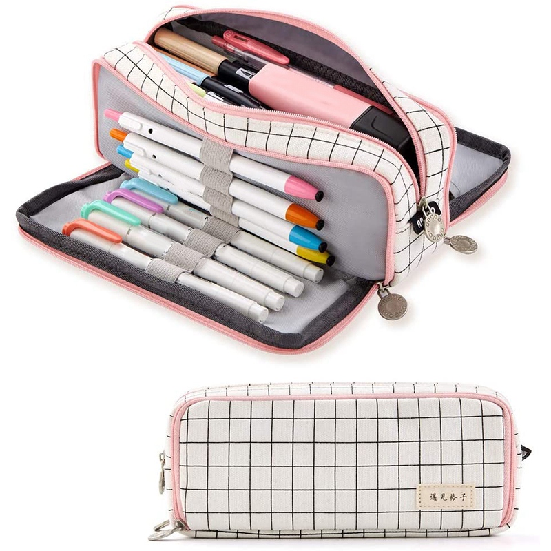ANGOO Large Pencil Case Big Capacity 3 Compartments Canvas Pencil Pouch for Boys Girls School Students A Daraz.lk