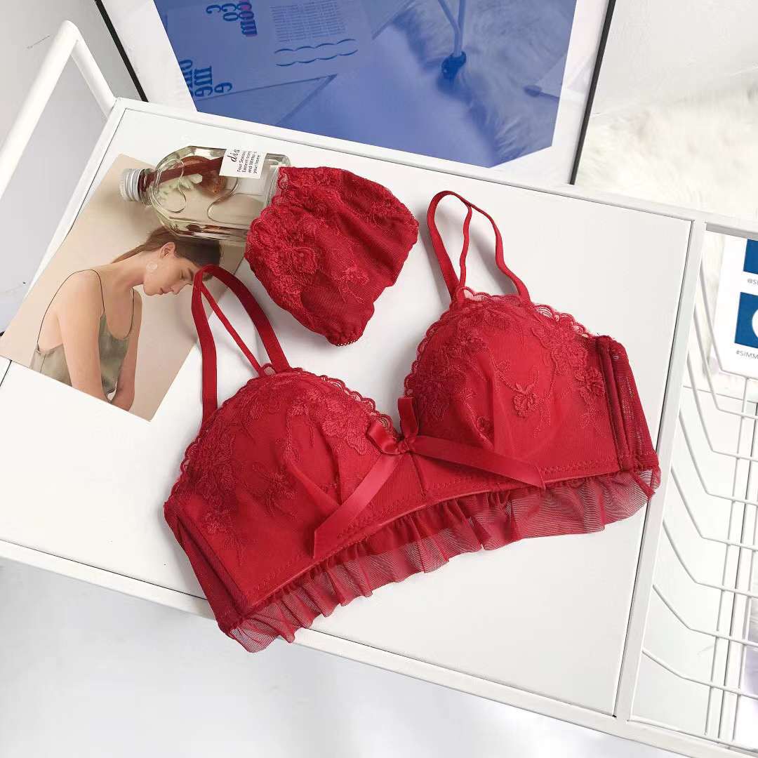 Beautiful bra suit Sexy lace bow bra High quality bra suit gathered bra ...