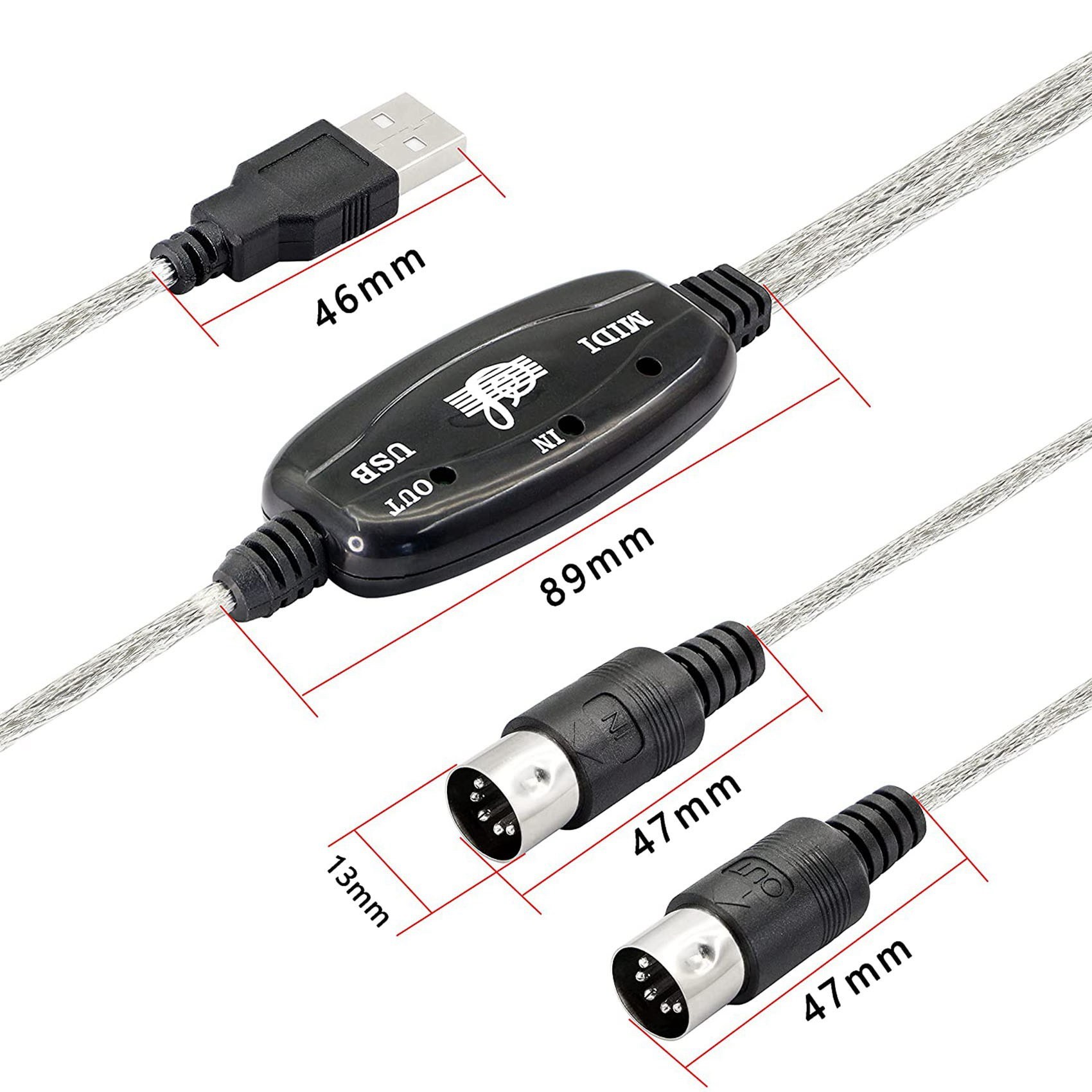 【Daily Deals】 MIDI Cable Adapter, USB Type A to MIDI Din 5 Pin In-Out ...