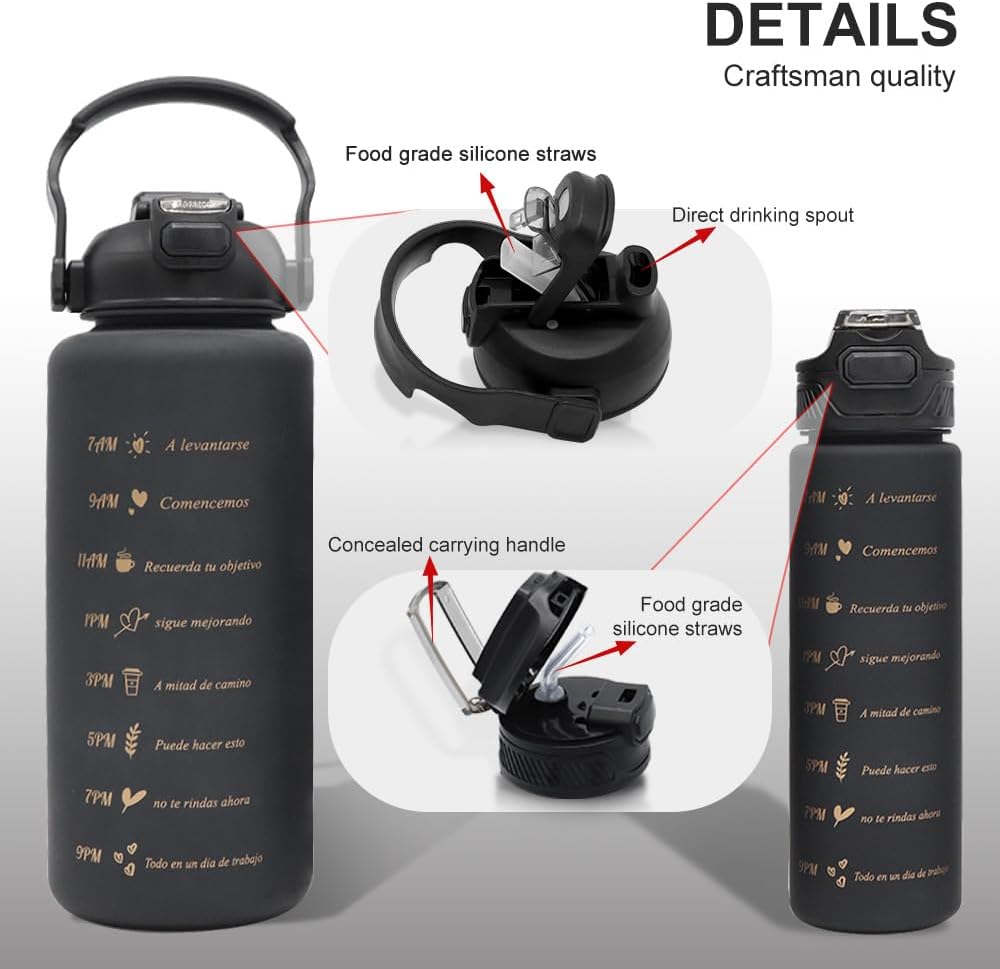 3 Pack Water Bottles Set with 2L Large Bottle 900ML Portable Bottle and ...