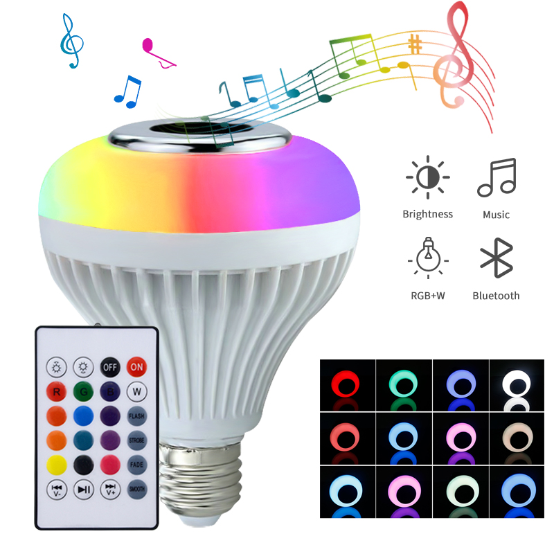 E27 RGB Bluetooth Music Bulb Remote Control RGBW Speaker Sound Box LED ...