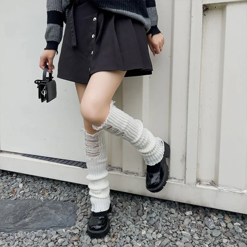 Y2K Harajuku Style Japanese Lolita Leg Warmers Women Ankle Warmer Girls Gothic Long Socks Thin ...