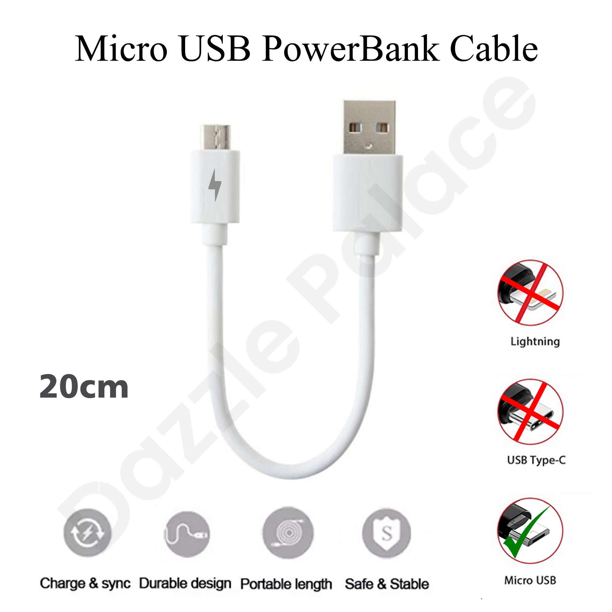 Micro USB 20 cm Power Bank Charging Cable | Daraz.lk
