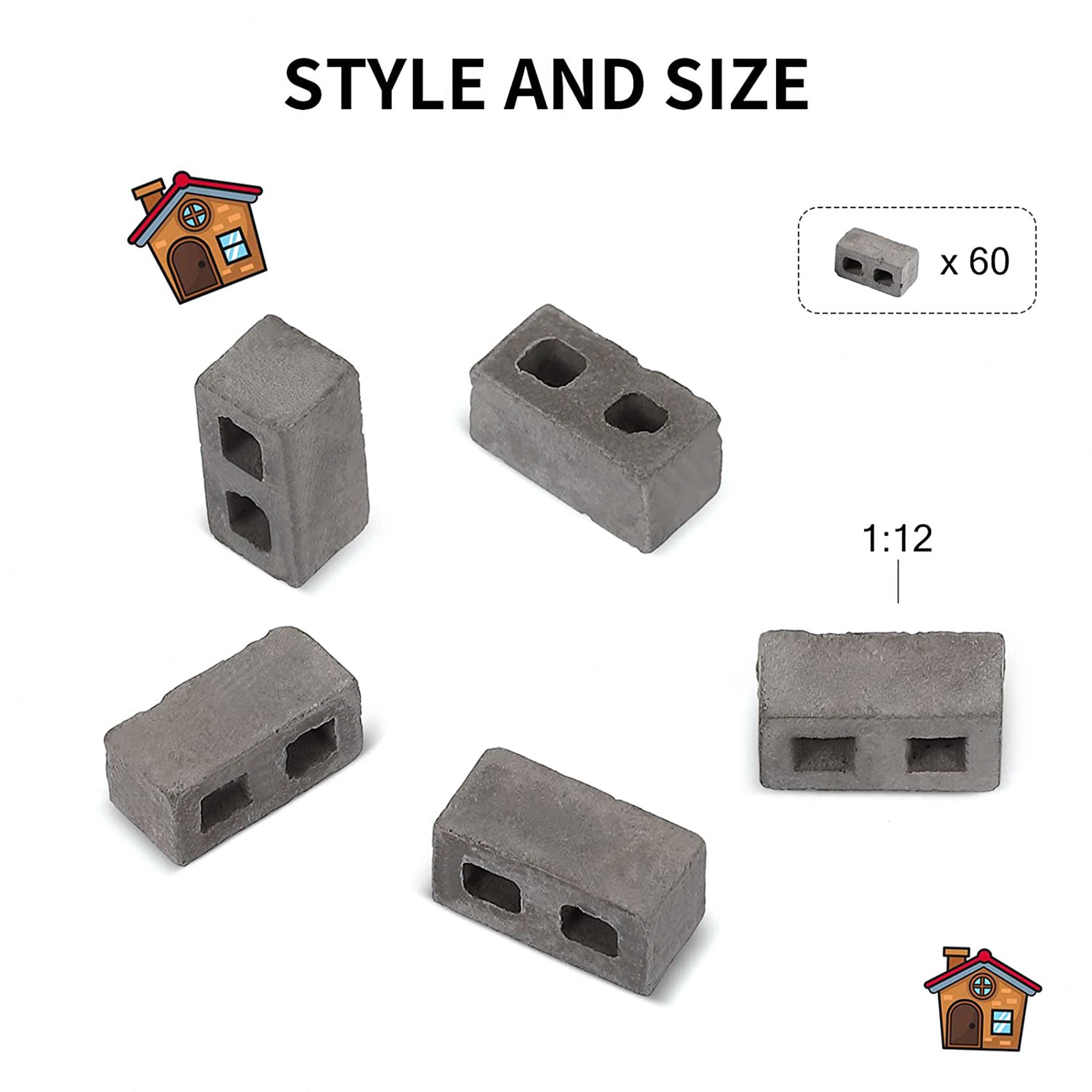 180 Packs Cinder Blocks 1/12 Scale Mini Bricks Concrete Miniature ...