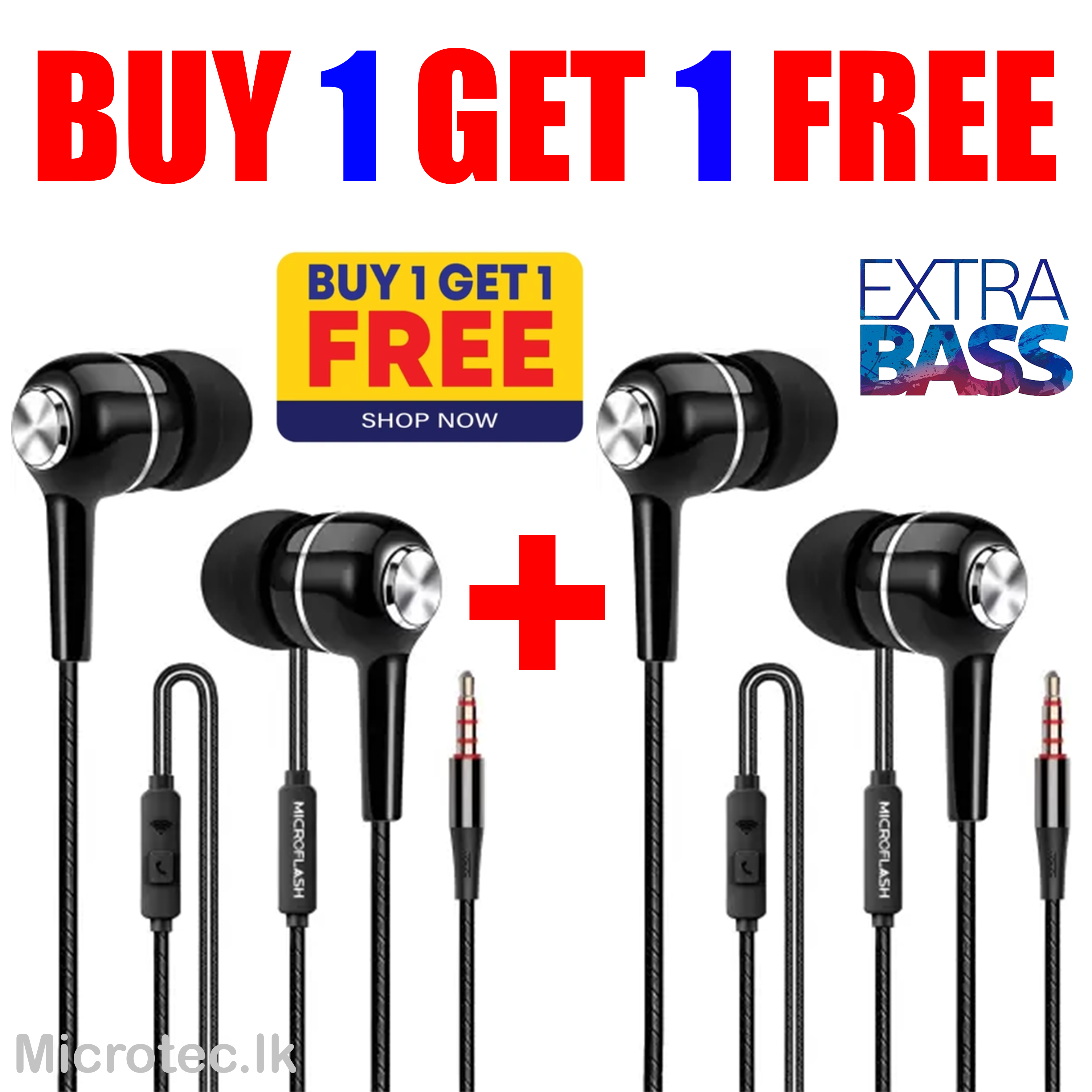 BUY 1 GET 1 FREE - BASS Earphones 3.5mm Connector with Mic - Super ...