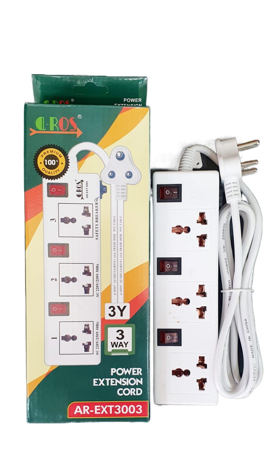 A-ROS AR-3003 3 way extension cord | Daraz.lk