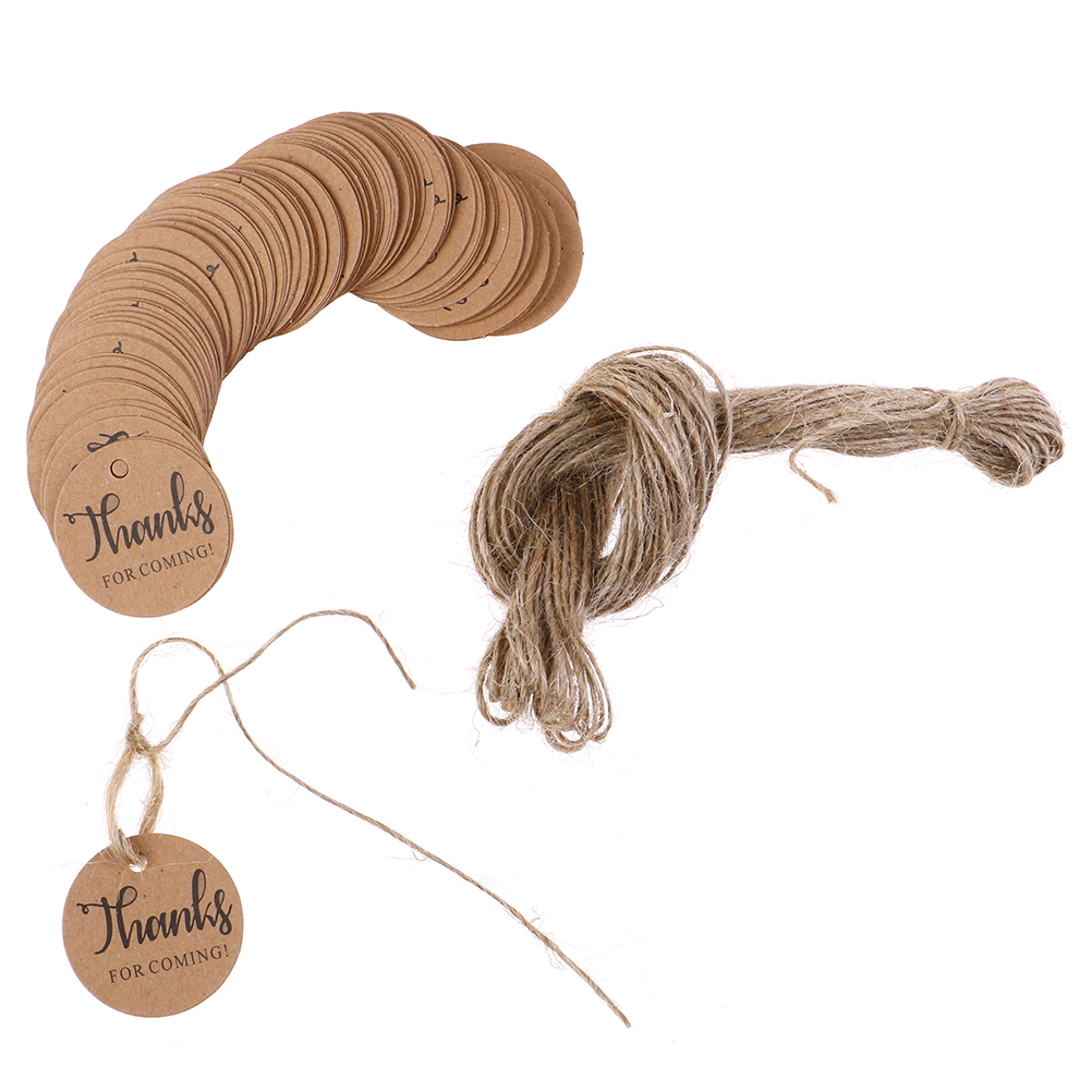 100Pcs Thanks For Coming Labels Hang Tags Blank Kraft Paper with 20m ...