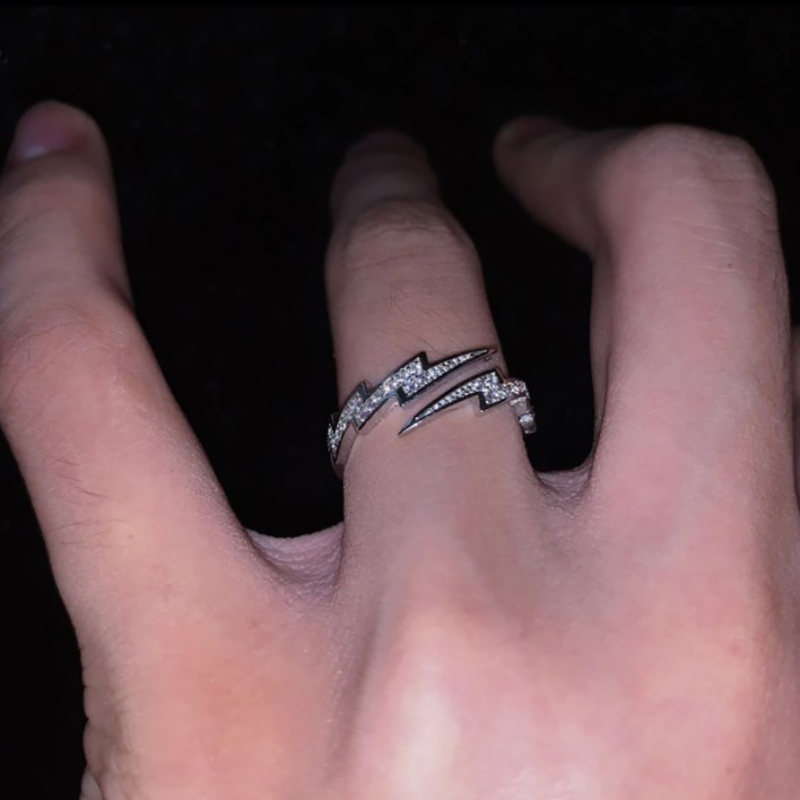 1 Pieces Fashionable Alloy Set Rhinestone Lightning Shaped Open Ring ...