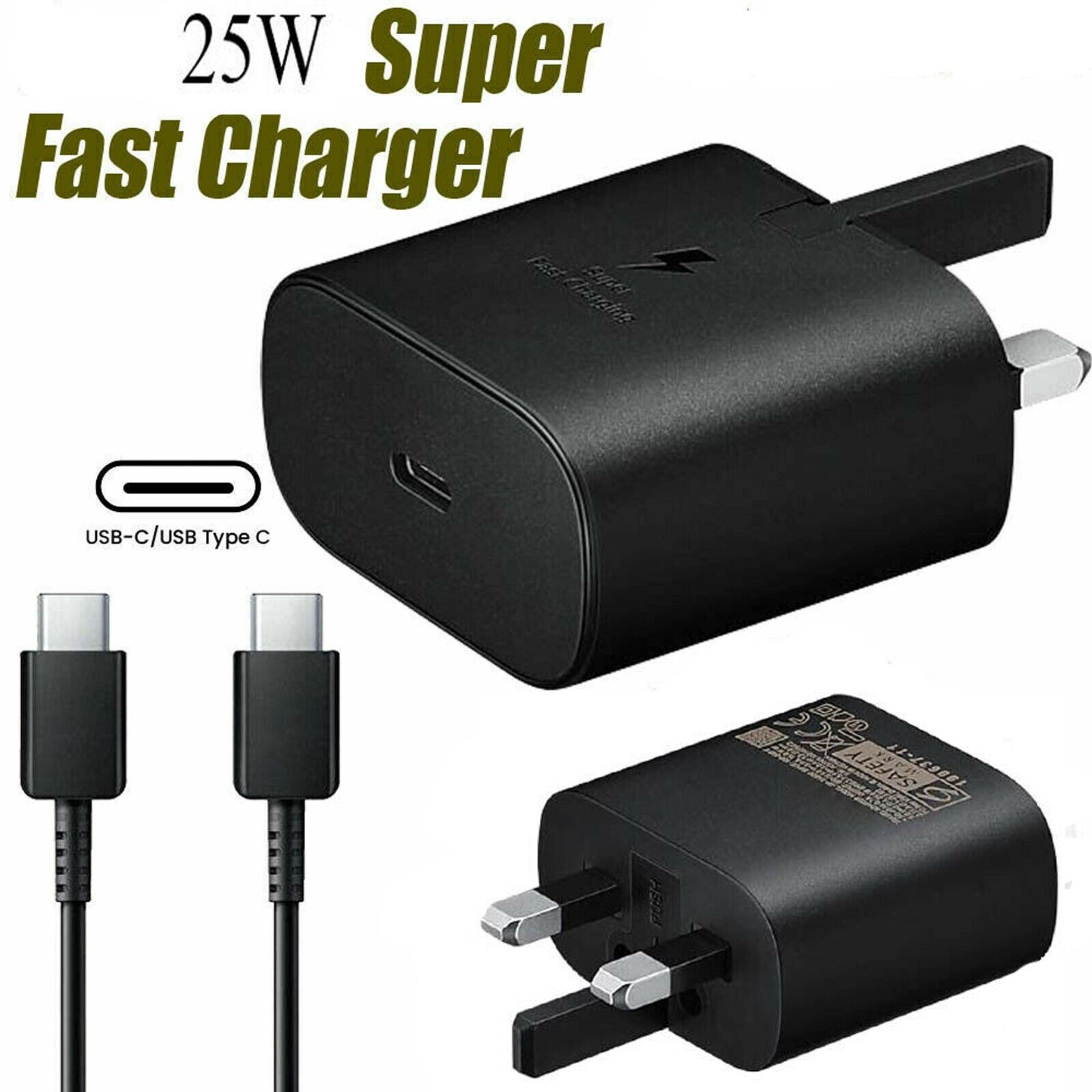 Genuine Samsung Charger 25W Super Fast UK Main Plug And USB-C Cable ...