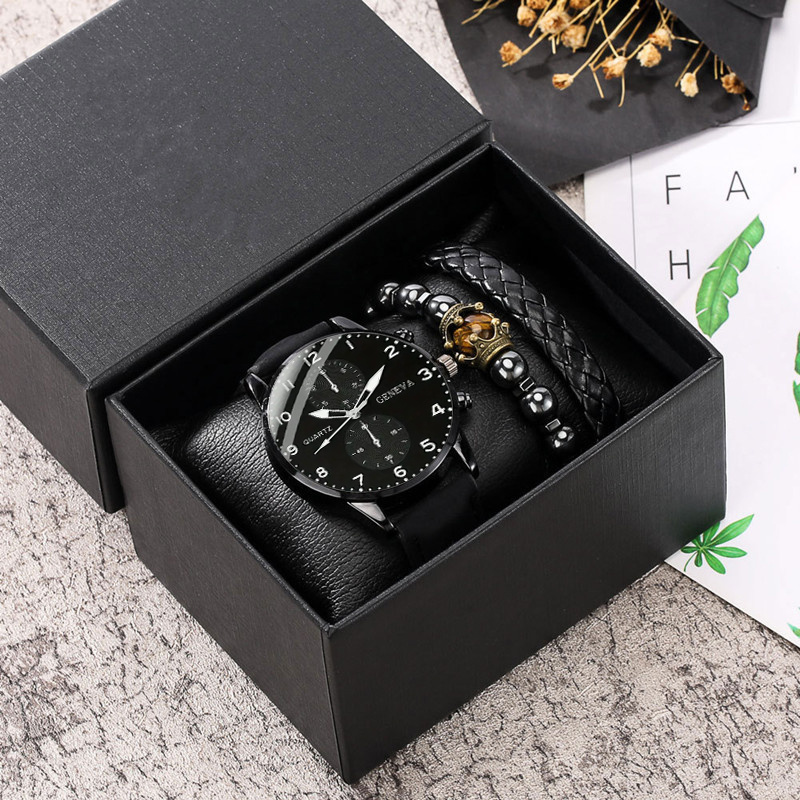 1pc Men's Alloy Round Quartz Watch & 2pcs Bracelets, Men's Watch Set ...