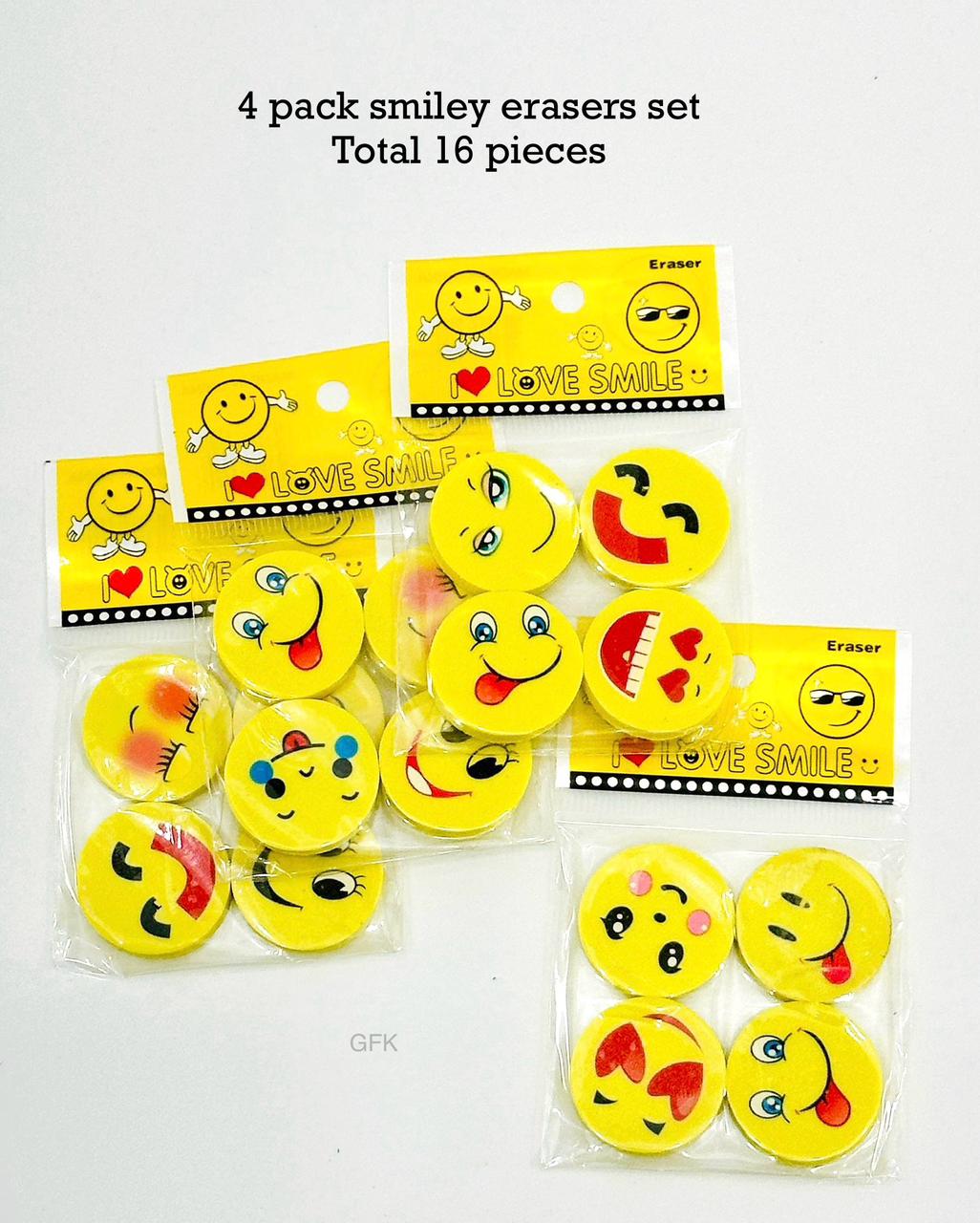 Sona Decor Emoji Smile Face Pencil Natural Rubber Erasers, Cute Smiley ...