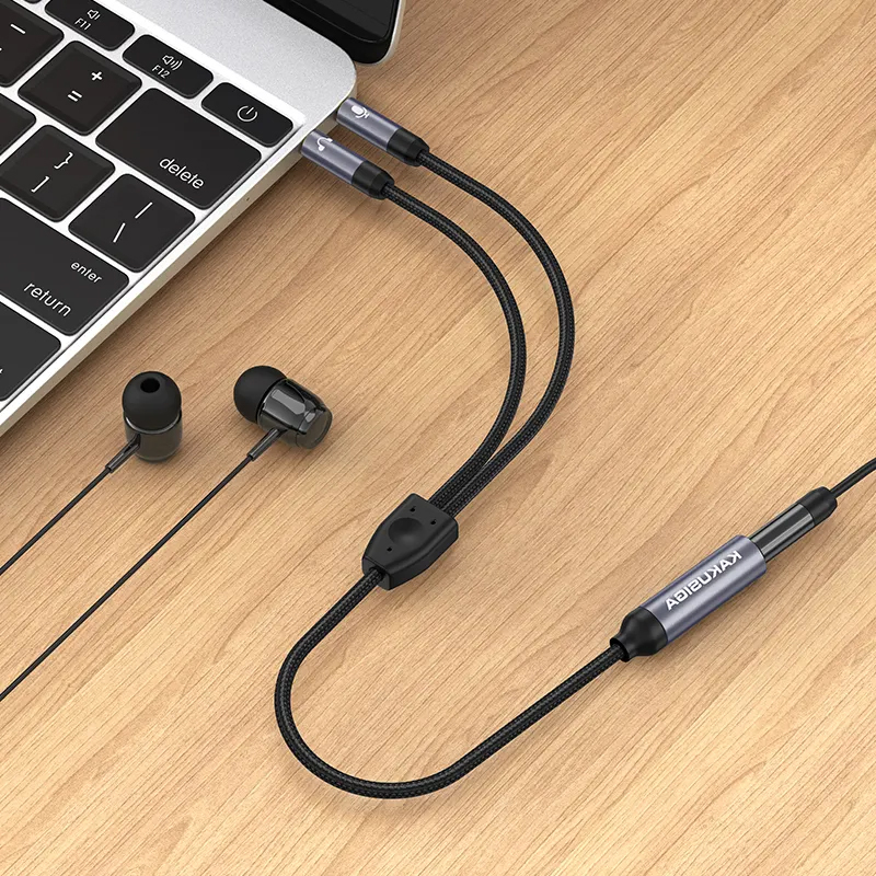 KAKUSIGA KSC-569 FEITENG 3.5mm Headphone Mic Audio Y Splitter Dual Male ...