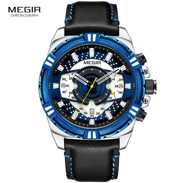 MEGIR brand fashion business, sports timepiece, leather strap, quartz ...