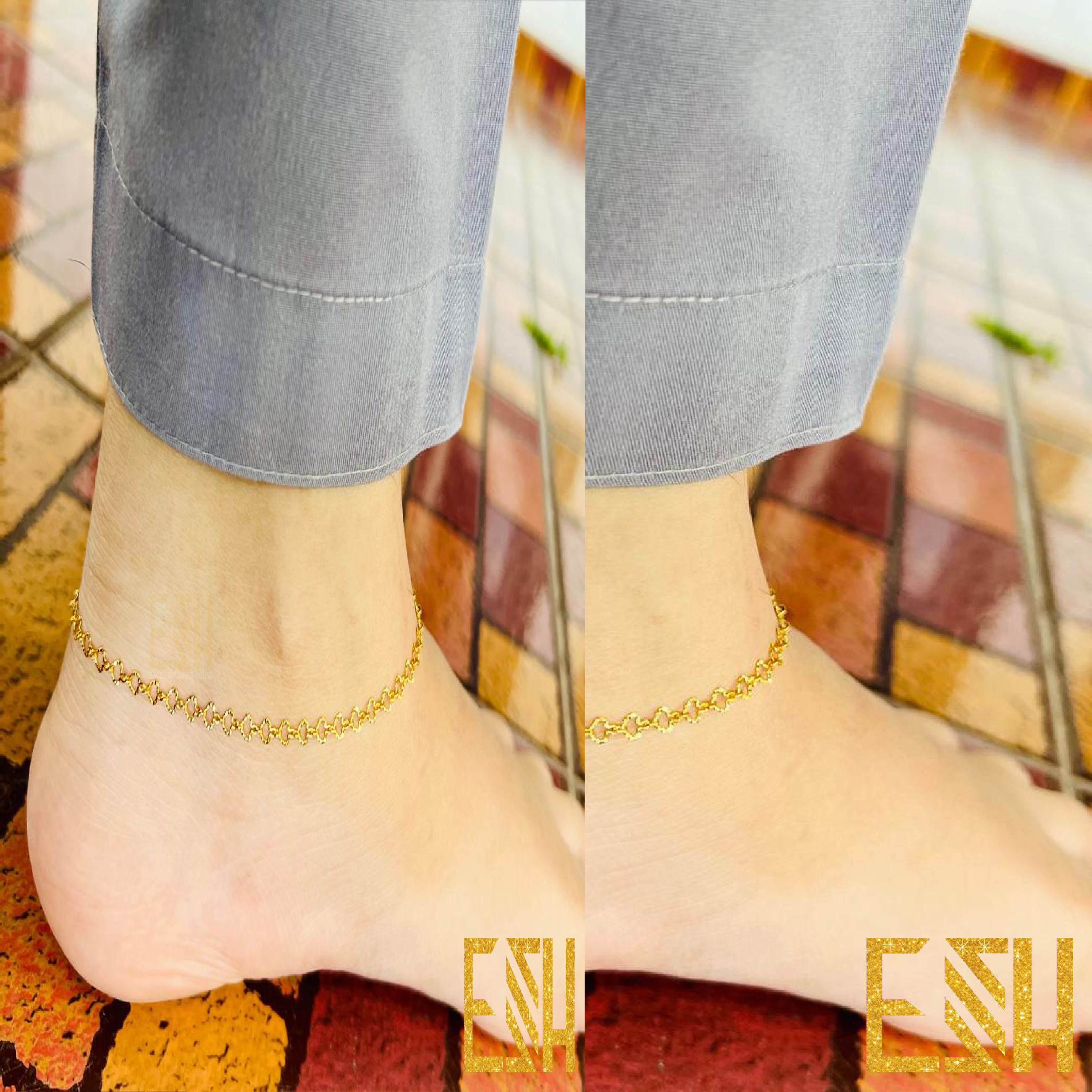 Gold Plated latest Heart Link Type Anklet Foot Jewelry Chain Kolusu for ...