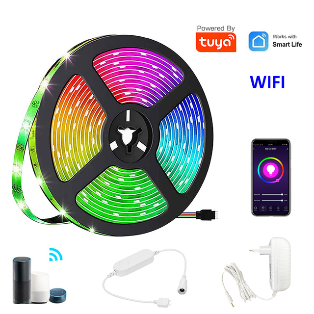 Tuya Smart WIFI LED Strip lamp 12V 5M Dimmable Voice APP Control LED ...