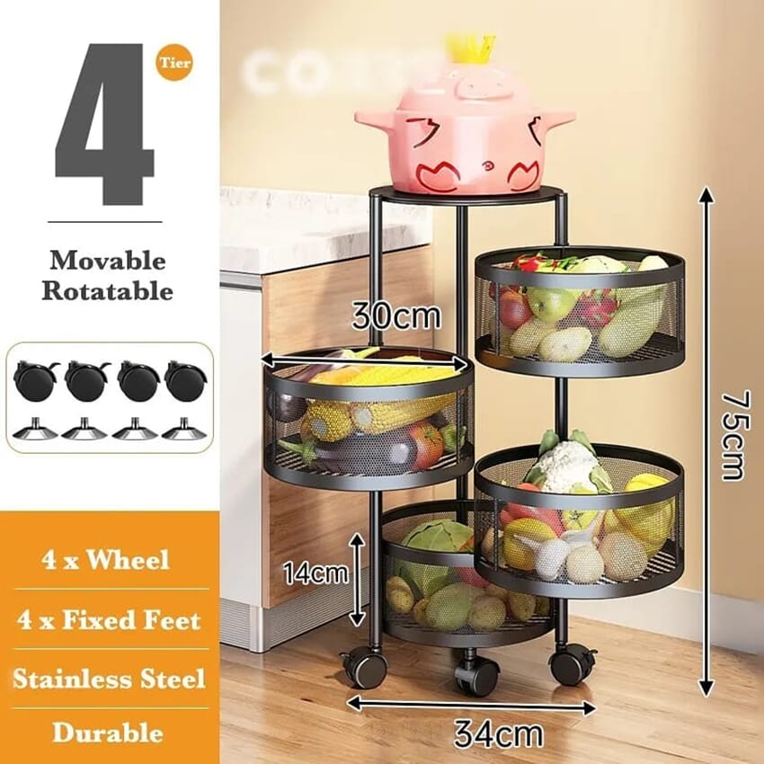 4 Tier Round Kitchen Storage Rack / 4 Tier Basket Rack | Daraz.lk