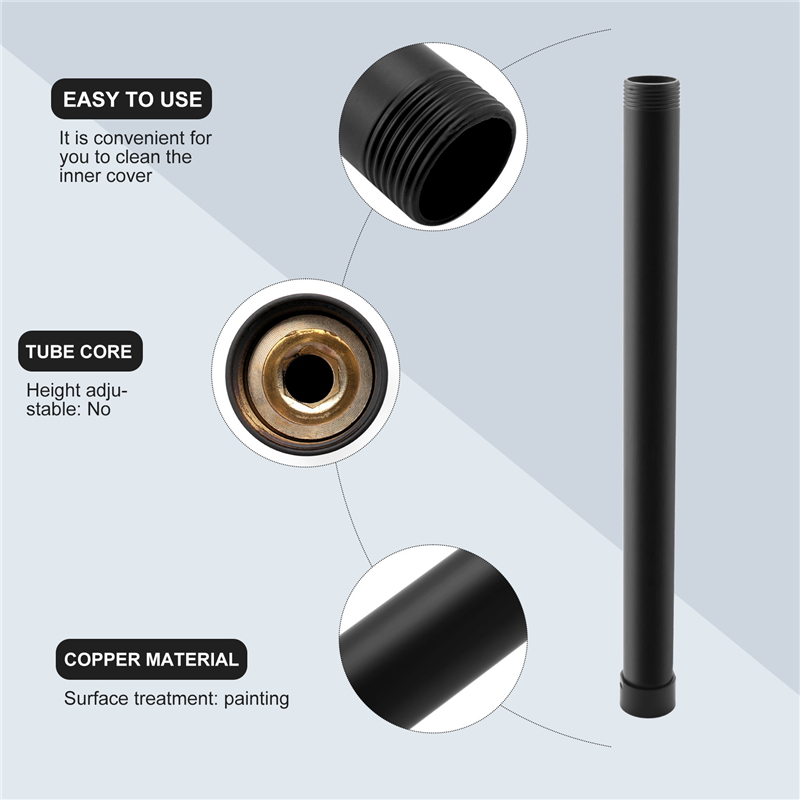 Black Shower Extend Pipe 30cm Length Shower Mixer Pipe Brass Bath ...