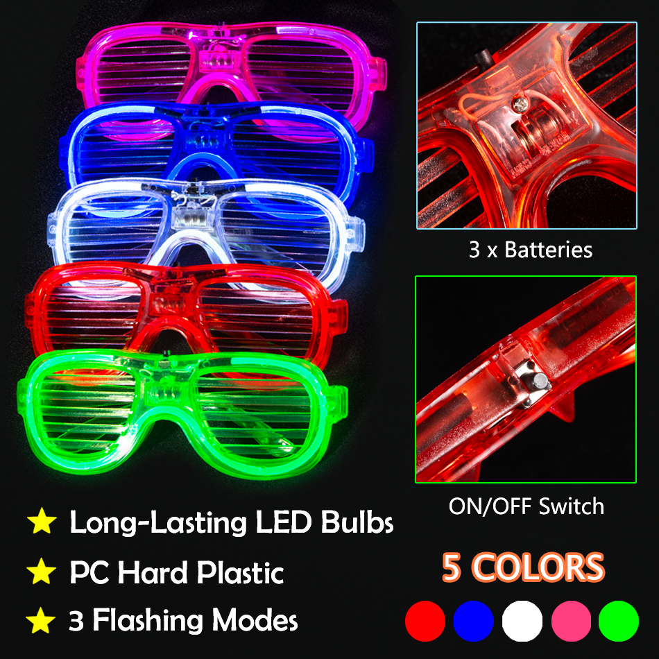 5/25 Pcs Light Up LED Glasses Bulk 5 Colors Glow Glasses Glow in The ...