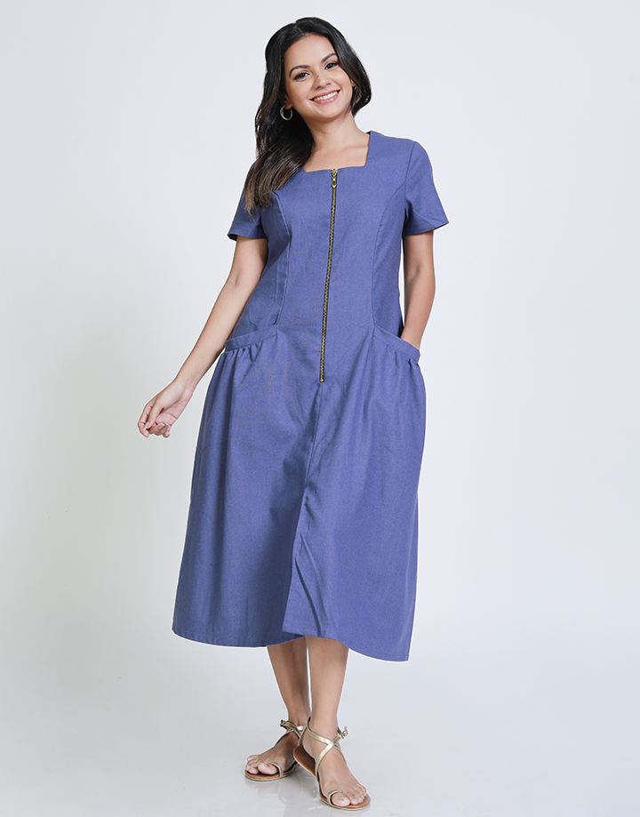 Spring & Summer Square Neck Dress with Front Pockets | Daraz.lk