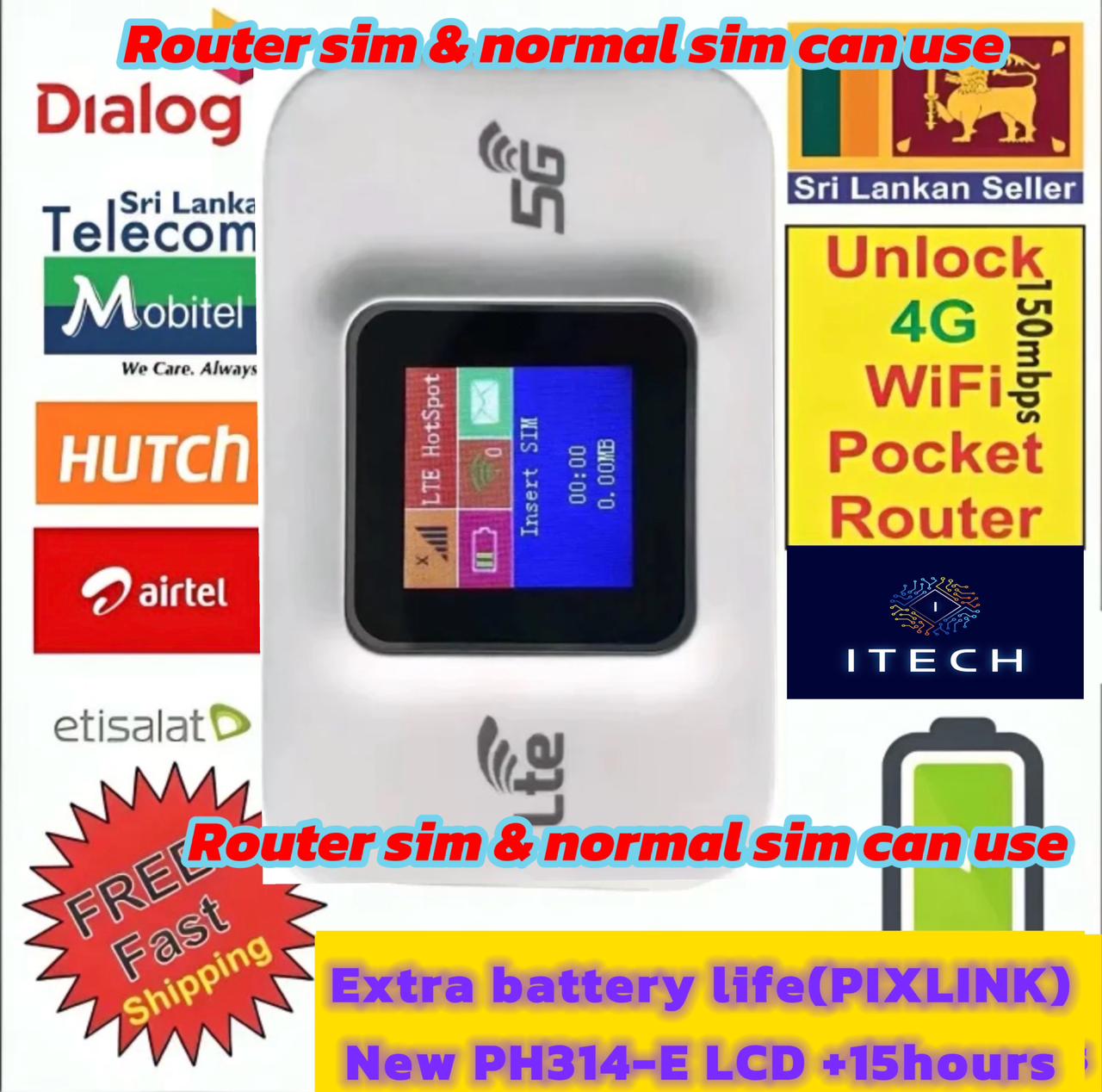 wifi Pocket Router Pixlink 314-E LCD Portable 4G LTE Wireless Mobile ...