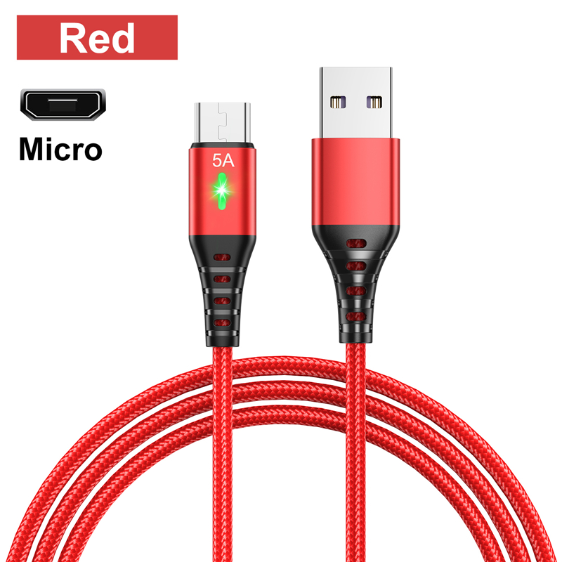 Micro USB Cable 5A LED Fast Charging Micro Data Cord For Huawei Samsung Xiaomi Android Mobile ...