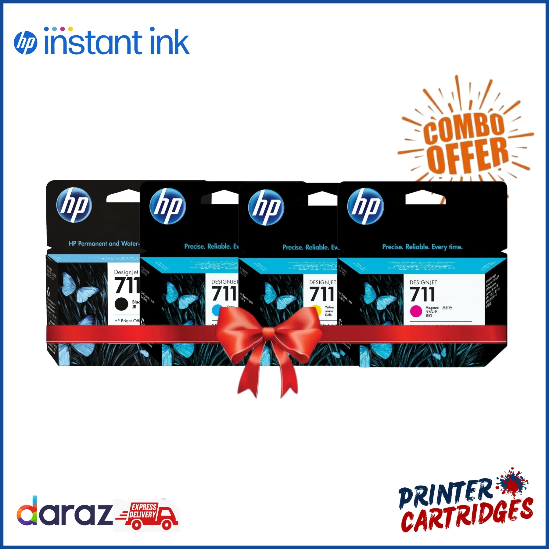 HP 711 Black / Cyan / Yellow / Magenta DesignJet Original Ink (3WX00A ...