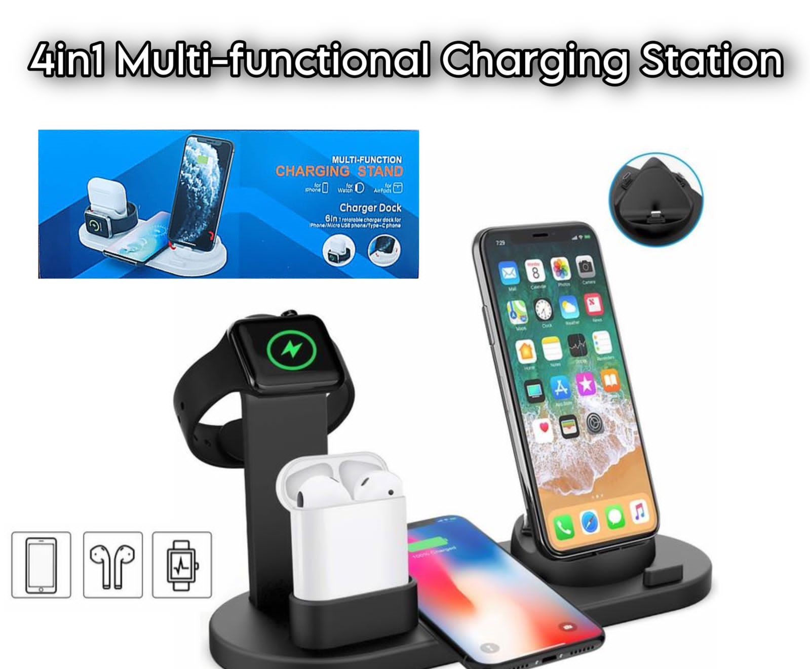 4 in 1 Wireless Multi Functional Fast Wireless Charger 3A Rotatable ...