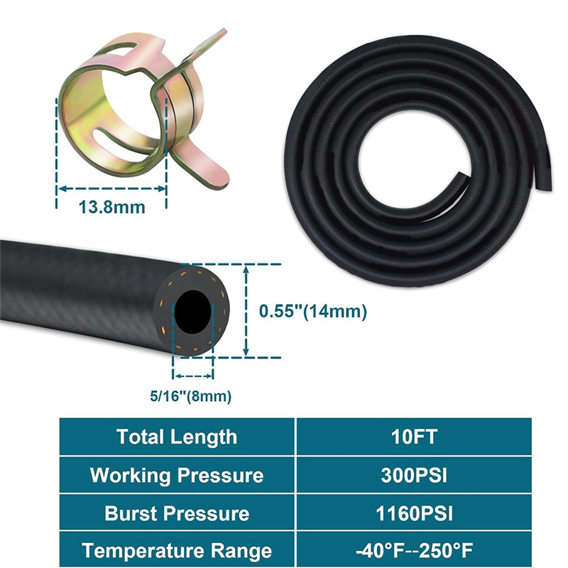 1/4 Fuel Line, Fuel Line Hose 10 Feet, NBR Rubber Gasoline Tube with 20 ...