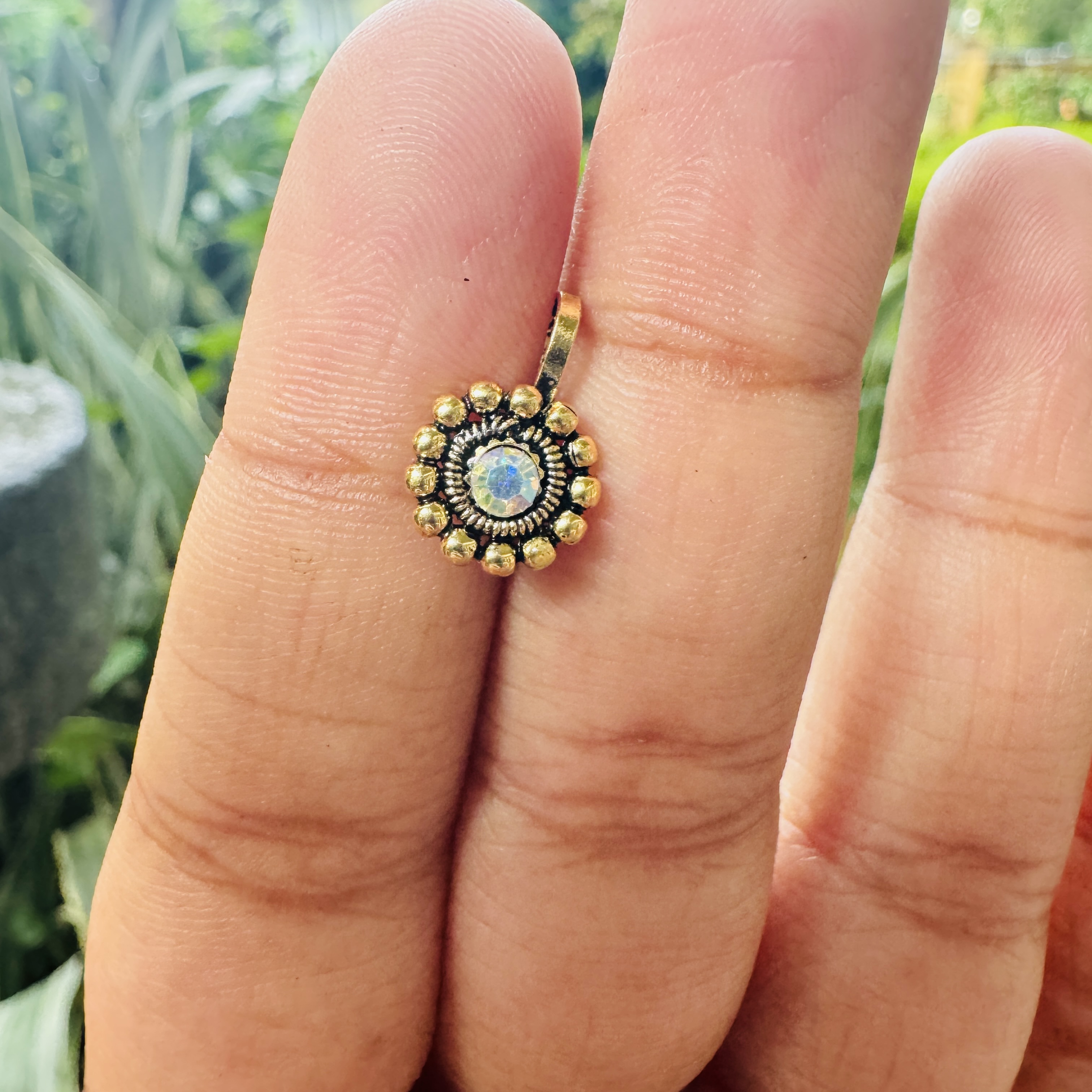 Silver and gold color Indian Traditional non-piercing Nose pin, round ...
