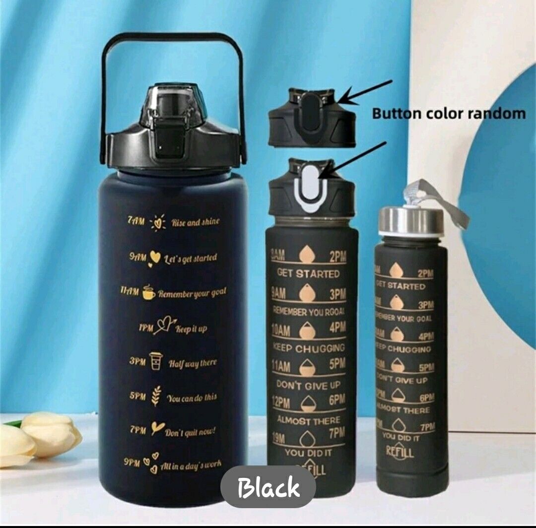 3 in 1 Bottle set/Kit 3 Bottles 2 Liters 900ml 300ml Water Bottles Straw Stickers 3d and 2d ...