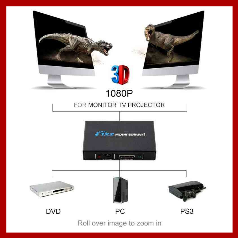 HDMI Splitter, 1x2 Hdmi Splitter 1 in 2 Out Powered Adapter Full Ultra ...