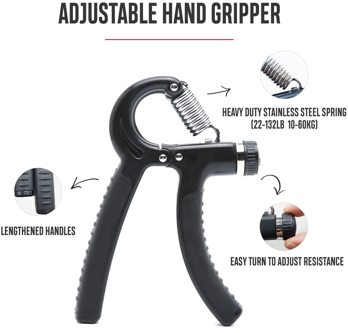 5-60Kg Adjustable Heavy Gripper Fitness Hand Exerciser Grip 5 PCS Hand ...