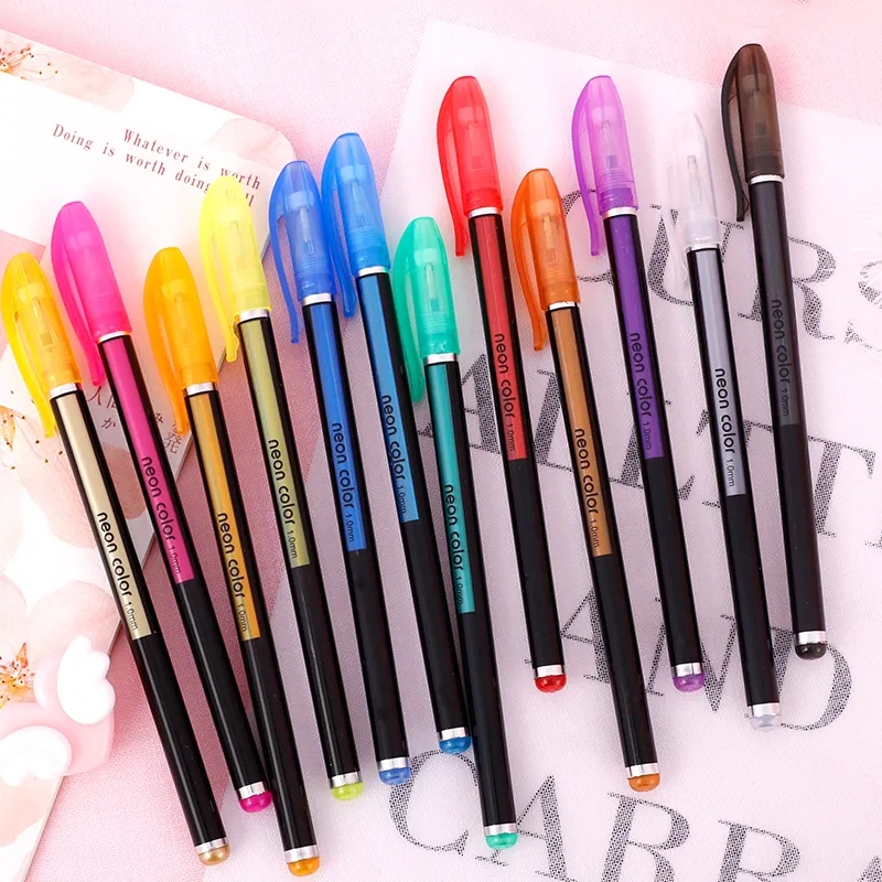 6/12 Colors Gel Pen Set Pastel Metallic Neon Glitter Pens For Adult ...