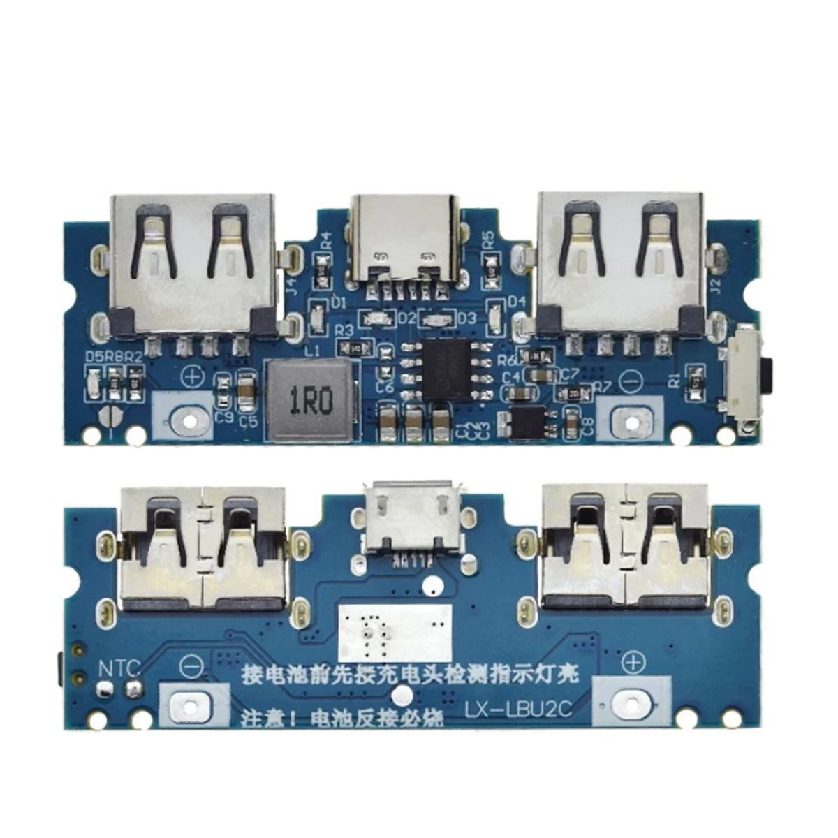 Dual USB 3.7V to 5V 2.4A Type-C Boost Mobile Power Bank DIY 18650 ...