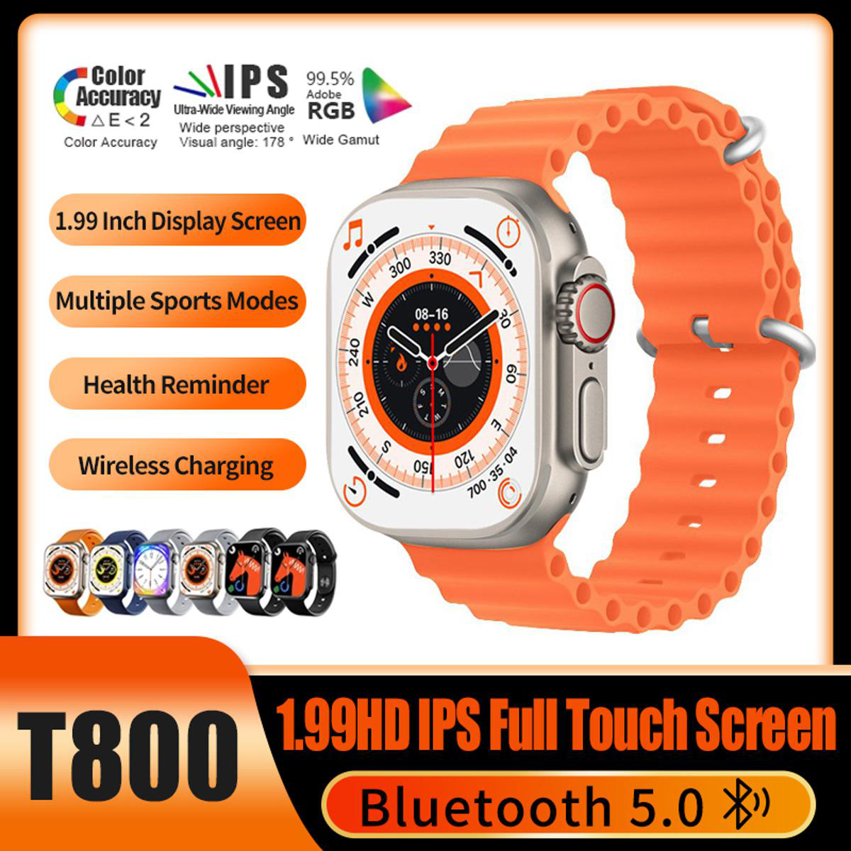 T800 Ultra Smart Watch Heart Rate Monitor Bluetooth Call Multi Sports Mode Fitness Series 8 ...