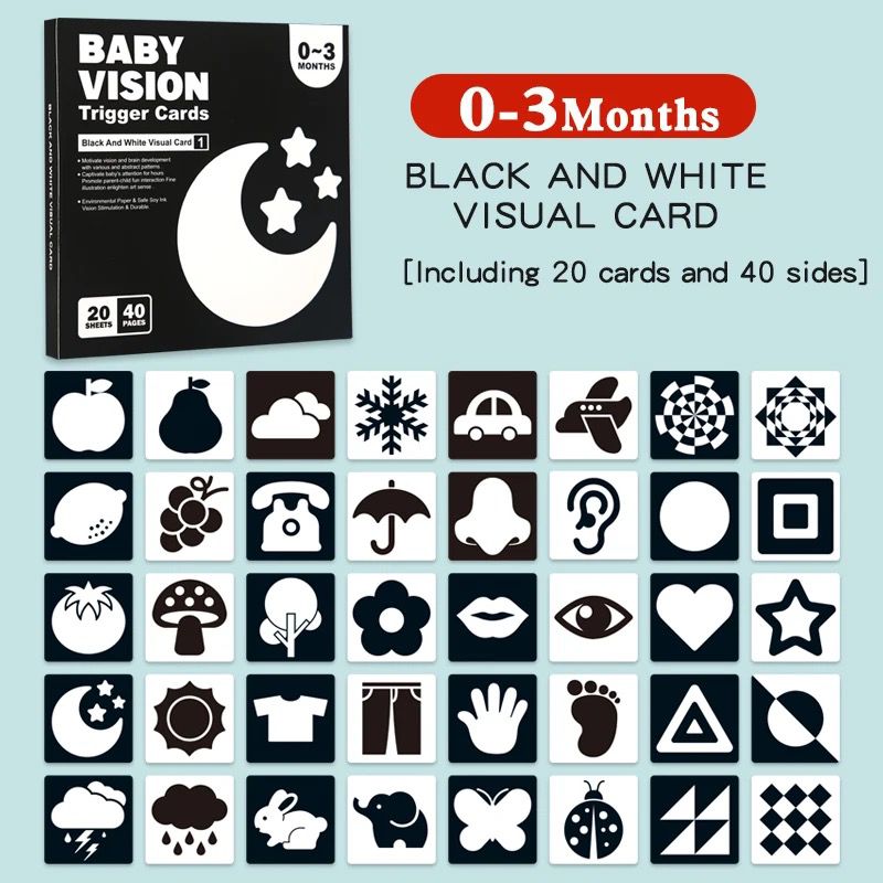 High Contrast Baby Visual Stimulation Cards(0-3) | Daraz.lk