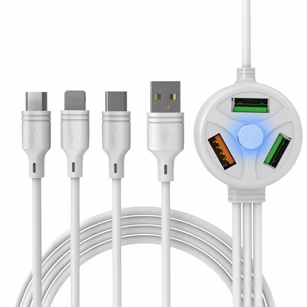 Buy 6in1 Multi Extended data cable 3A 4FT 3 Plugs & 3 USB Ports