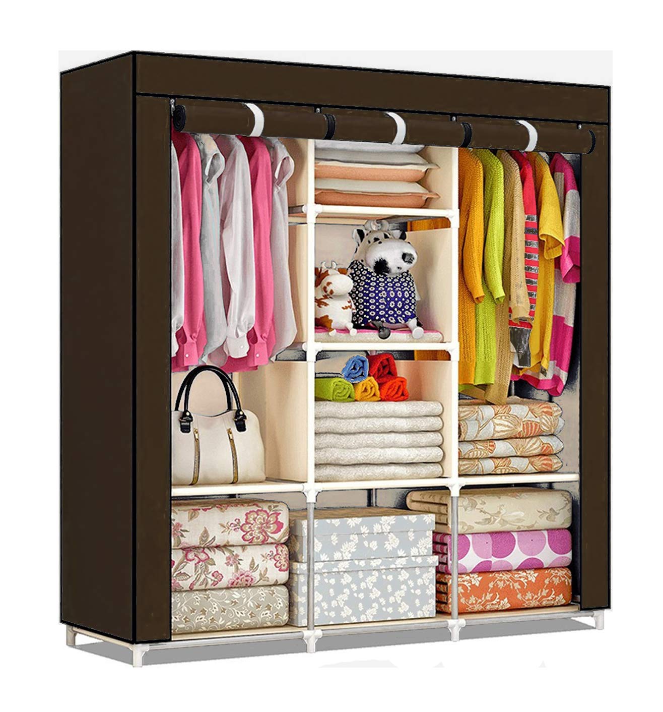 3 Door Storage Wardrobe Foldable and Movable Cloth/Fabric Wardrobe with ...